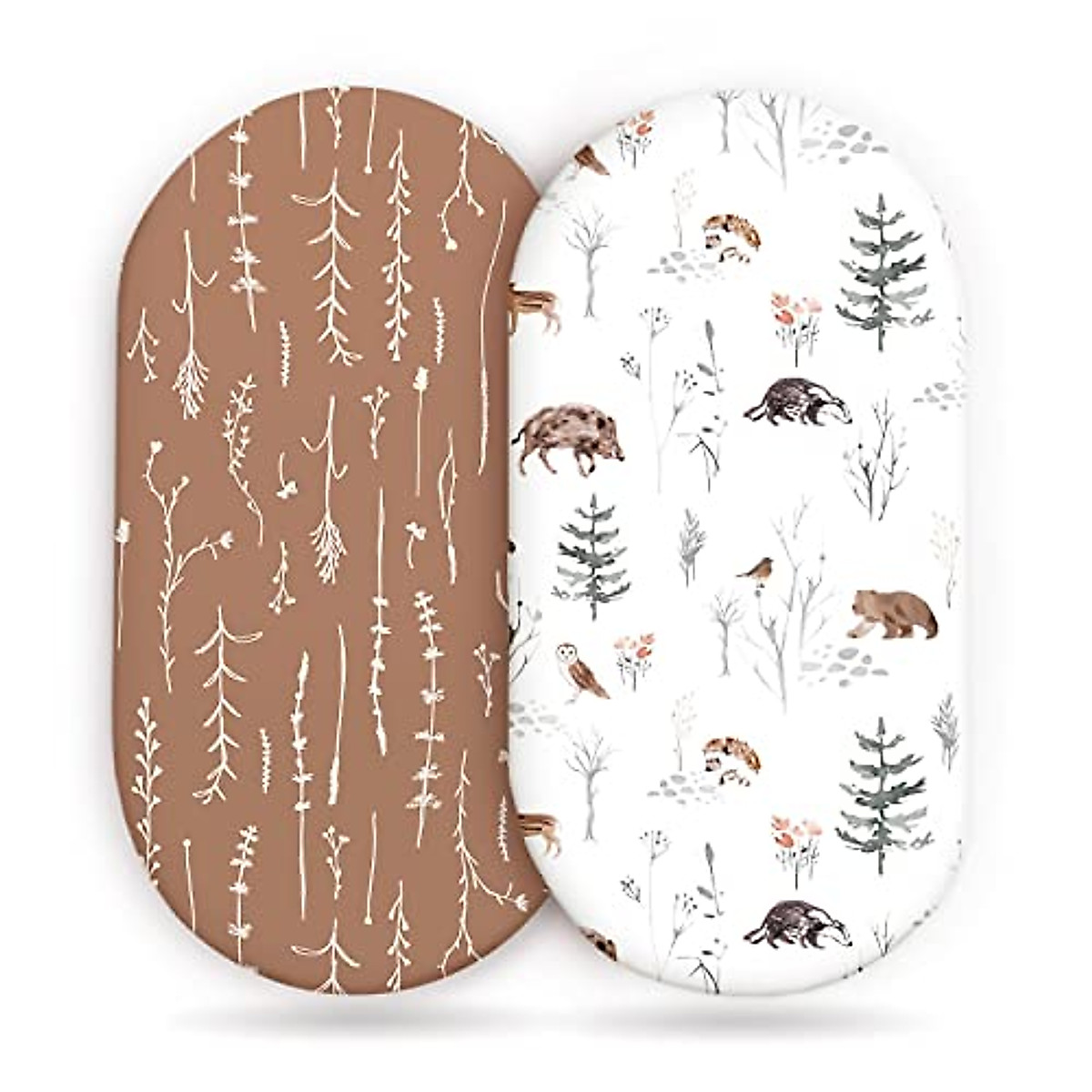 Stretch Ultra Soft Fitted Bassinet Sheet Set 2 Pack, Universal Fit for Bassinets Baby Cradle Moses Basket Oval Rectangle Mattress Safe and Snug, Stylish Pattren of Jungle Animals