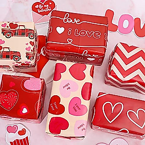 Whaline 12 Sheet Valentine's Day Wrapping Paper Red Heart Truck Gift Wrapping Paper 19.7 x 27.6 Inch I Love You Prints Sweet Present Packing Paper for Wedding Anniversary Baby Shower Birthday
