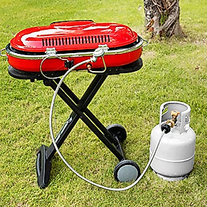 SHINESTAR 1lb to 20lb Propane Adapter with Durable Braided Hose, Comes with A Propane Tank Splitter with Gauge, Fit for Propane Stove, Griddle, Gas Grill and More
