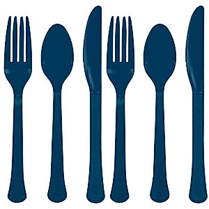 True Navy Plastic Heavy Weight Assorted Cutlery Set (24 Pc.) - Durable & Elegant Utensils, Perfect for Parties, Events, and Everyday Use