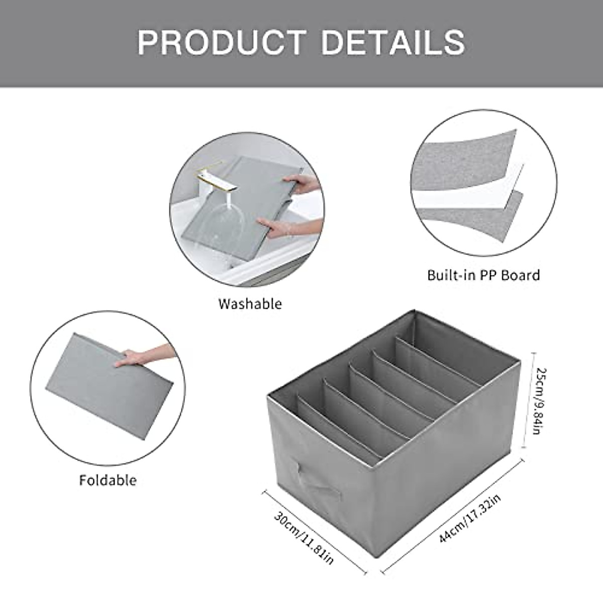 Qozary 3 Pack Clothes Organizer for Folded Clothes, 6 Grids Wardrobe Clothes Organizer for Jeans, Sweater Organizer for Closet, Foldable Closet Storage Bins for Pants, T-Shirts, Sweaters, Leggings