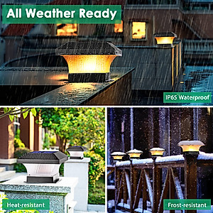 TomCare Solar Post Cap Lights Flickering Flame Solar Post Lights Outdoor Fence Lights Solar Powered Decorative Flame Solar Lights Waterproof Deck Lighting for Fence 4x4 6x6 Posts Patio Deck, 2 Pack
