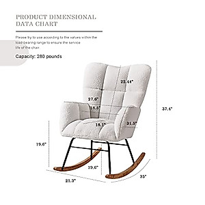 Ljirnt Nursery Rocking Chair, Teddy Fabric Upholstered Glider Rocker with High Backrest, Modern Rocking Accent Chairs Comfy Side Chair for Nursery, Bedroom, Living Room (Ivory)