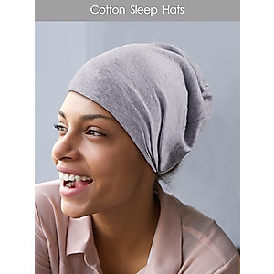 SATINIOR 3 Pieces Sleep Caps for Women Satin Beanie Lined Sleep Hat Chemo Headwear for Women Sleeping Hair Cap (Black, Gray, Pink)