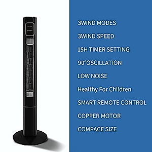 Antarctic Star Tower Fan Oscillating Fan Quiet Cooling Remote Control Powerful Standing 3 Speeds Wind Modes Bladeless Floor Fans Portable Bladeless Fan for Children Bedroom Kitchen Office BLACK