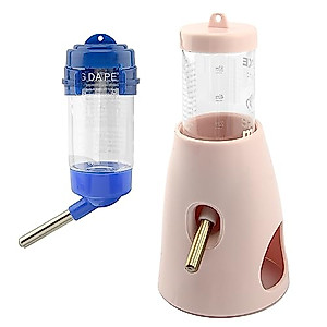 CALIDAKA 2 Pcs 80 ml Hamster Water Bottle Set, 1 Freestabding Waterer and 1Cage Hanging Waterer, No Drip Gerbil Water Feeder, for Hamster Gerbils Mice Degus Hedgehog Small-Sized Pet(Pink)