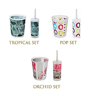 Bathroom Accessory Set 2-Pieces Plastic Wastebasket & Toilet Brush Holder (Pop)