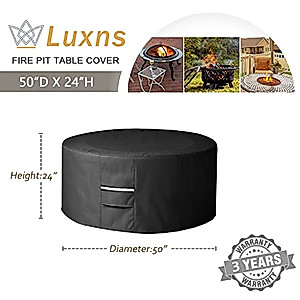 Luxns Fire Pit Cover Round, Heavy Duty Waterproof 600d Patio Outdoor Gas Fire Pit/Table/Bowl Cover - Black (Round-50”D X 24”H)