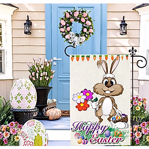 Easter Bunny Garden Flag,Burlap Welcome Garden Flag,Cute Rabbit Yard Flag Outdoor Decor Banner 12.5 x 18 Inch (Colorful Bunny Garden Flags)