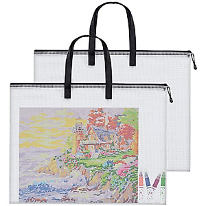 GREBSTK 2 Piece Large Posters Art Portfolio Bag 28 x 20 Inch Poster Storage Bag Board Holder with Handle and Zipper Organizer Transparent Bag for Posters, Poster Board, Painting, Bulletin Boards