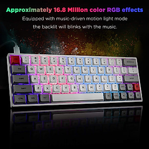 COSTOM SK64 60% Mechanical Gaming Keyboard, 61 Keys Multi Color RGB Illuminated LED Backlit Wired Programmable with PBT Heat Sublimation Keycaps for PC/Mac Gamer (Gateron Brown Switch)