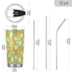Amooorous Cute Unique Pumpkin Lamp Unique Orange Green Stainless Steel straw, vacuum insulated water bottle with Straw Lid travel mug spill proof for travel 20oz coffee tumbler botellas