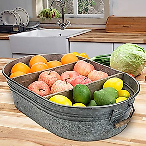 MyGift Rustic Tub Design Galvanized Metal Wall Shelf Rack with 2 Tier Vintage Wood Display Shelves