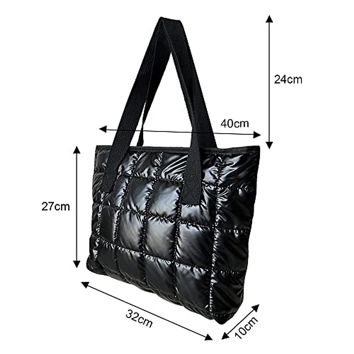 JOYART Women's Tote Bag-Casual Quilted Handbag Fashion Shoulder Bag with Zipper for Office, Travel, School-Large Capacity, Black
