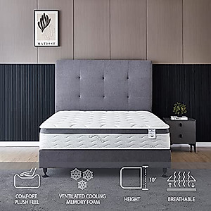 Full Size Mattress - 10 Inch Cool Memory Foam & Spring Hybrid Mattress with Breathable Cover - Comfort Plush Euro Pillow Top - Rolled in a Box - Oliver & Smith