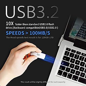 TCELL Push 128GB USB 3.2 Gen1(3.1/3.0) USB Flash Drive Read Speed up to 100MB/s, Retractable Design Memory Stick Thumb Drive, White