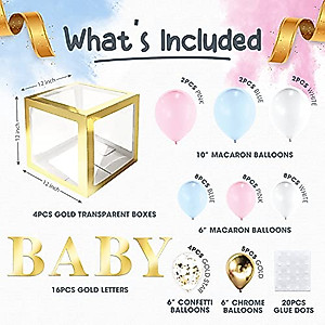 Gold Baby Boxes Gender Reveal Decorations | 79 Pcs | Set of 4 Letter Boxes, Balloons and Baby Letters | Baby Shower Decorations | Gender Reveal Box | Baby Shower Boxes | Its a Boy, Baby Box