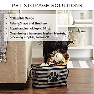 Bone Dry Pet Storage Collection Striped Paw Patch Bin, Large Rectangle, Gray