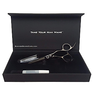 Badass Beard Care Titanium Series Barber Quality Beard Shaping Scissors - 5.25 inches long, Surgical Grade Stainless Steel (HRC 56-57), Hand adjustable tension knob