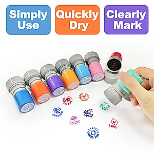 Round Teacher Stamps for Grading Classroom, Set of 8 Color Rubber Teacher Self-Inking Stamp Set for Homework Teacher Supplies
