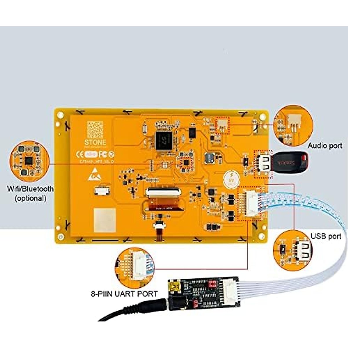 7 inch Smart HMI TFT LCD Display Module with Complimentary GUI Software + UART Port + Cortex A8 CPU for Arduino ESP32 Project or Industry Equipment Control