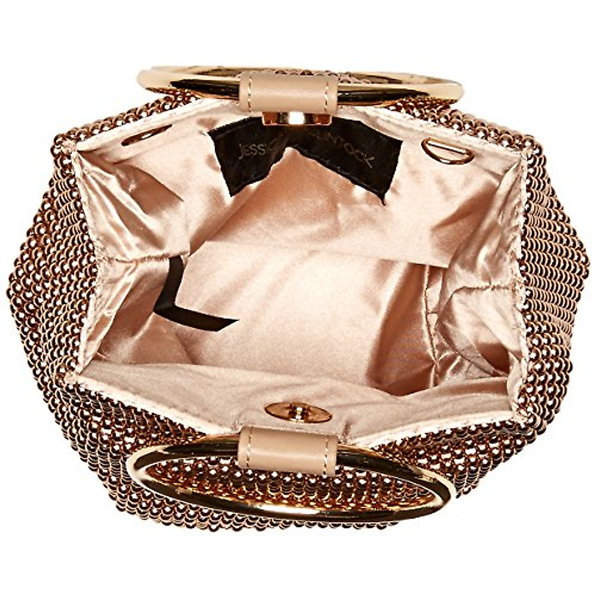 Jessica McClintock womens Jessica Mcclintock Gwen Ball Mesh Ring Wristlet Pouch Clutch Evening Bag, Rose Gold, One Size US
