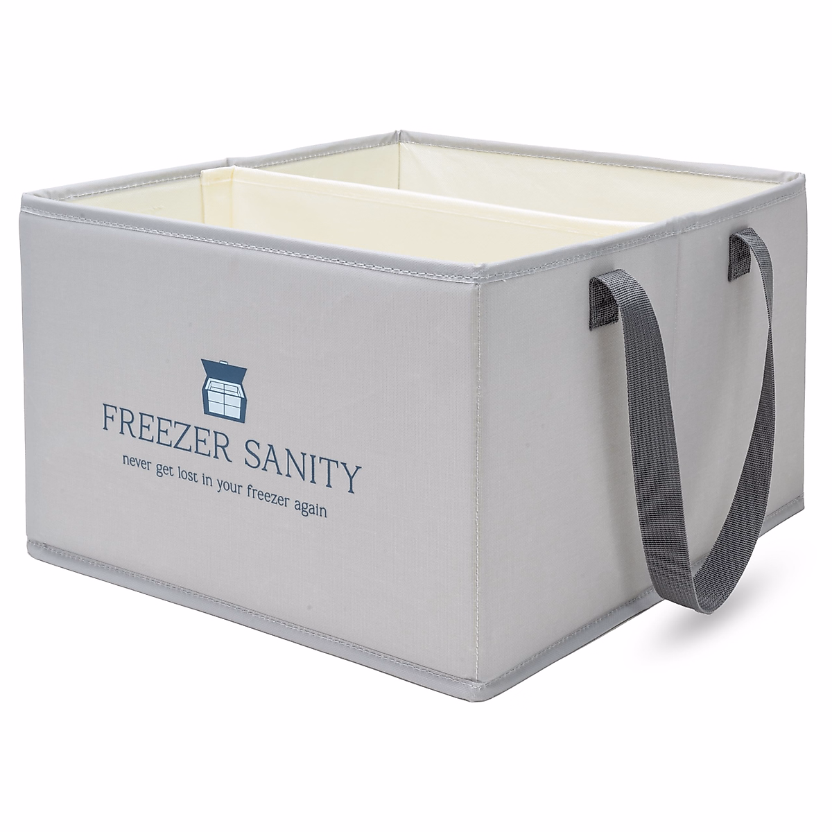 FREEZER SANITY Collapsible Freezer Organizer Bins - Stackable Storage Organizers with Custom Dividers, Handles, Ideal for Chest Freezers, Heavy-Duty, Water-Resistant Regular 15x14x9