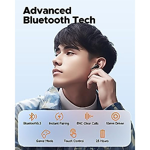 truefree T2 Wireless Earbuds Bluetooth 5.3 Headphones with 4 Mics Noise Cancelling for iOS/Android/Laptop, Gaming/Deep Bass Music, 23Hrs of Playtime, Multiple Eartips(S/M/L)