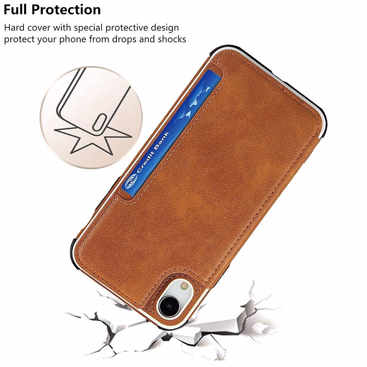 iCoverCase Wallet Case, with Card Slots Holder and Wrist Strap PU Leather Kickstand Double Magnetic Clasp Shockproof Cover Case for iPhone XR 6.1 Inch (Khaki)