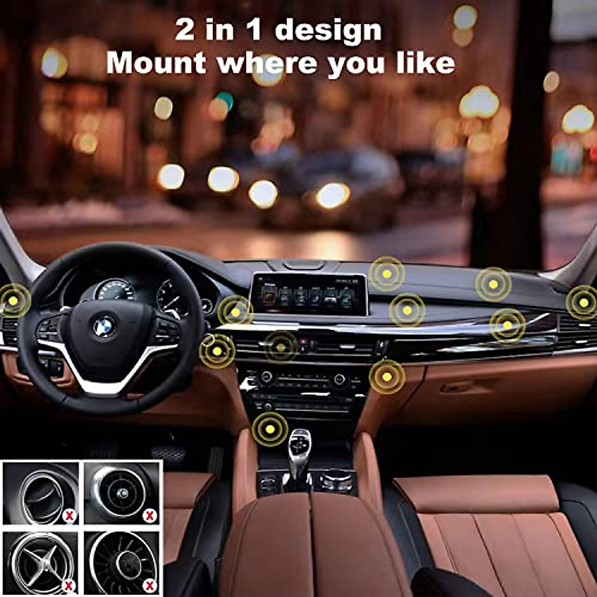 Vent and Dashboard Car Phone Socket Mount, Strong Socket Phone Holder, Dashboard Adapter Adhesive and Vent Clip,Adjustable 360°Rotation, Compatible with Most Pop GripNavigation, Fits All Smartphone