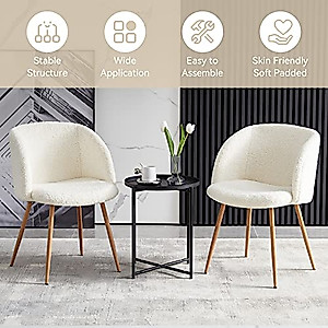 NIOIIKIT Sherpa Dining Chairs Set of 2, Upholstered Living Room Chairs, Accent Chairs with Barrel Back, Faux Fur Armchairs for Living Room, Home, Office, Dining Room, Bedroom (White)