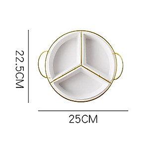 Angoily Ceramic Divided Serving Tray with Handles, 3 Sectional Appetizer Serving Tray, Round Veggie Tray for Serving for Party for Fruit, Candy, Snacks, Parties (White)