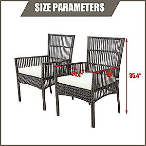 LOKATSE HOME 2 Pieces Outdoor Wicker Chair Metal Dining Armchairs with Cushion, Beige