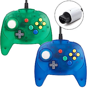 KIWITATA 2 Pack N64 Remote Controller, kiwitatá Retro N64 Wired 64-bit Mini Gamepad Upgraded Joystick Replacement for N64 Console (Clear Green)