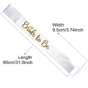 Ashaqshnglee Bride to Be Sash, Bachelorette Party Sash for Bridal Shower Wedding Party Favors Accessories Supplies Engagement Gifts,White Satin with Glitter Letter Gold