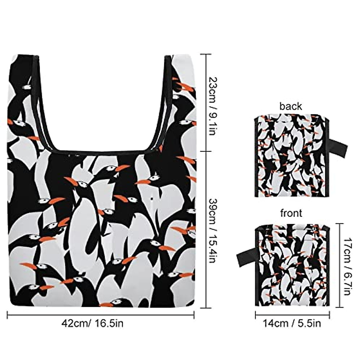 Penguins Pattern Printed Reusable Grocery Bag with Handle Foldable Shopping Tote Bags Portable for Supermarket Camping