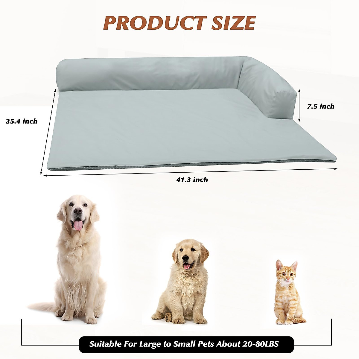 TNELTUEB Calming Dog Couch Bed for Extra Large Dog, Cooling Mat for Dogs, Waterproof & Anti Dogs Cats Scratch Cloth for Pet Couch Protector, Dog Mat Sofa Bed with Soft Neck Bolster (XL,Grey)