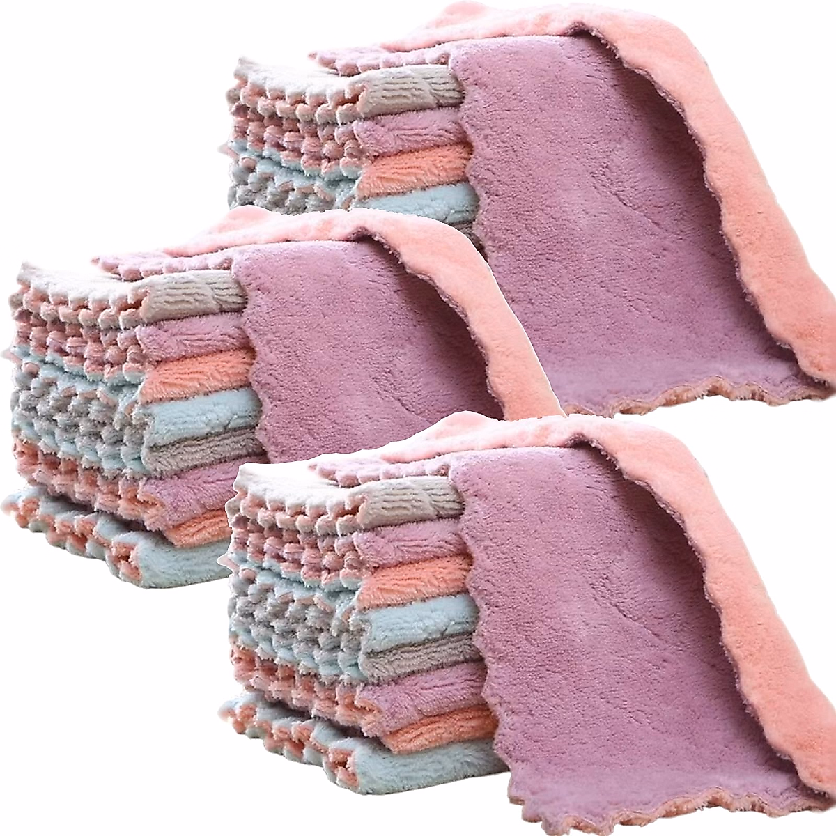 24 Pack Kitchen Cloth, Microfiber Dish Towels Washcloths, Super Absorbent Coral Velvet Dishtowels, Premium Cleaning Cloths,Non-Stick Oil Quick Dry Dish Towels, Soft Tea Towels, Table Cleaning Cloths.