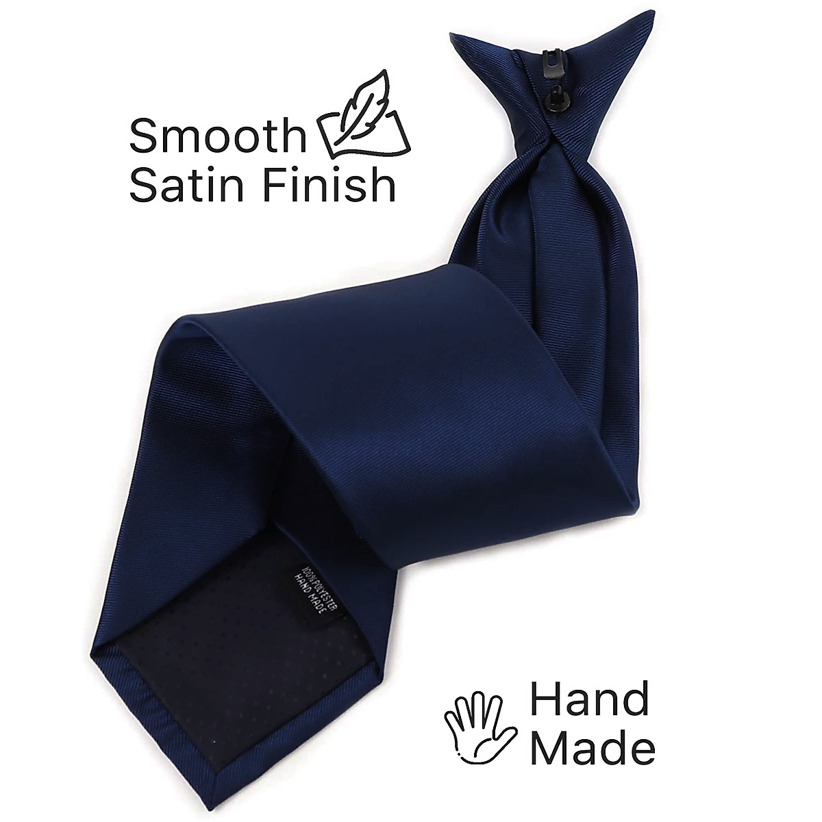 boxed-gifts Clip on Ties for Men - Premium Navy Solid Color Clip on Tie