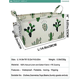 FANKANG Storage Bins Nursery Hamper Canvas Laundry Basket Foldable with Waterproof PE Coating Large Storage Baskets Gift Baskets for Kids Boys and Girls, Office, Bedroom, Clothes,Toys (Cactus)