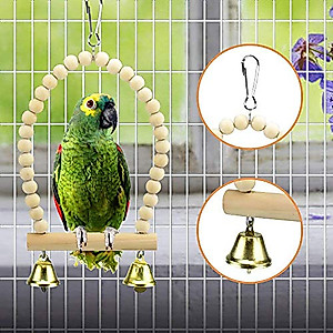 SHINYLYL 8 Packs Bird Toy,Bird Parrot Swing Chewing Toys Birdcage Stands,Wood Hanging Bell Bird Cage Toys for Parrots, Parakeets, Cockatiels, Conures, Macaws, Love Birds, Finches