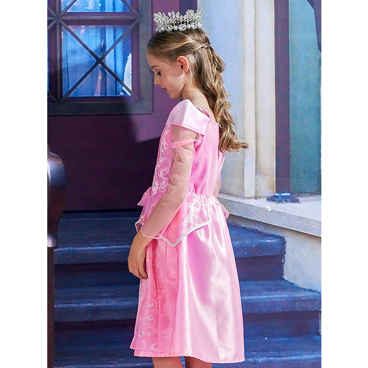 IKALI Girls Princess Dress up Costume Halloween Cosplay Pink Party Dress