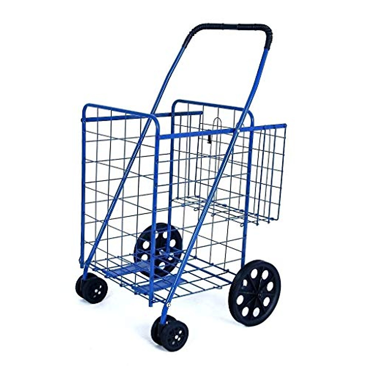 Swivel Wheels FOLDING SHOPPING/LAUNDRY CART with Double Basket Cart - Blue