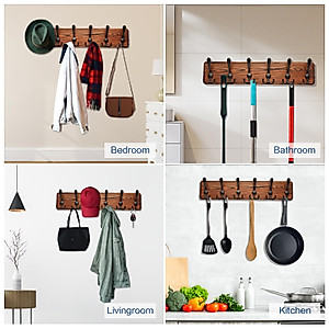 DecorDudz Coat Rack Wall Mount, 20.8''Wooden Coat Hanger Coat Hooks Wall Mount- 6 Tri Hooks, Coat Rack for Entryway, Living Room, Bathroom, Bedroom, Kitchen, Hat Organizer (Burnt Brown)