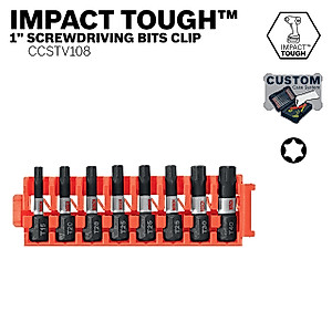 BOSCH CCSTV108 8-Piece Assorted Set 1 In. Impact Tough Torx Insert Bits with Clip for Custom Case System