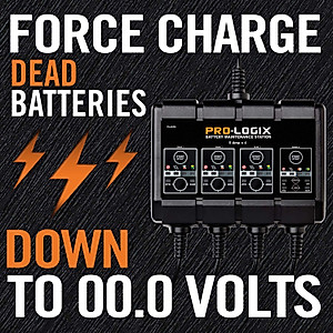 Clore Automotive PL4050, Pro-Logix 4-Bank, 20-Amp (5-Amp Per Bank) Fully-Automatic Smart Charger, 6V and 12V Battery Charger, Battery Maintainer, and Battery Desulfator with Temperature Compensation