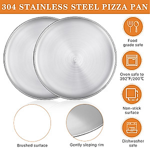 Worldity Pizza Serving Tray, 12 Inch Stainless Steel Pizza Pan, Food Grade Safe Pizza Pans, Round Pizza Tray for Oven, Pizza Plate for Pie, Cookie, Dishwasher Safe(4 Pack)