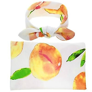 inSowni Receiving Swaddle Blanket Wrap Orange Peach with Bow Headband Set for Unisex Newborns Infants Baby Girl Boy