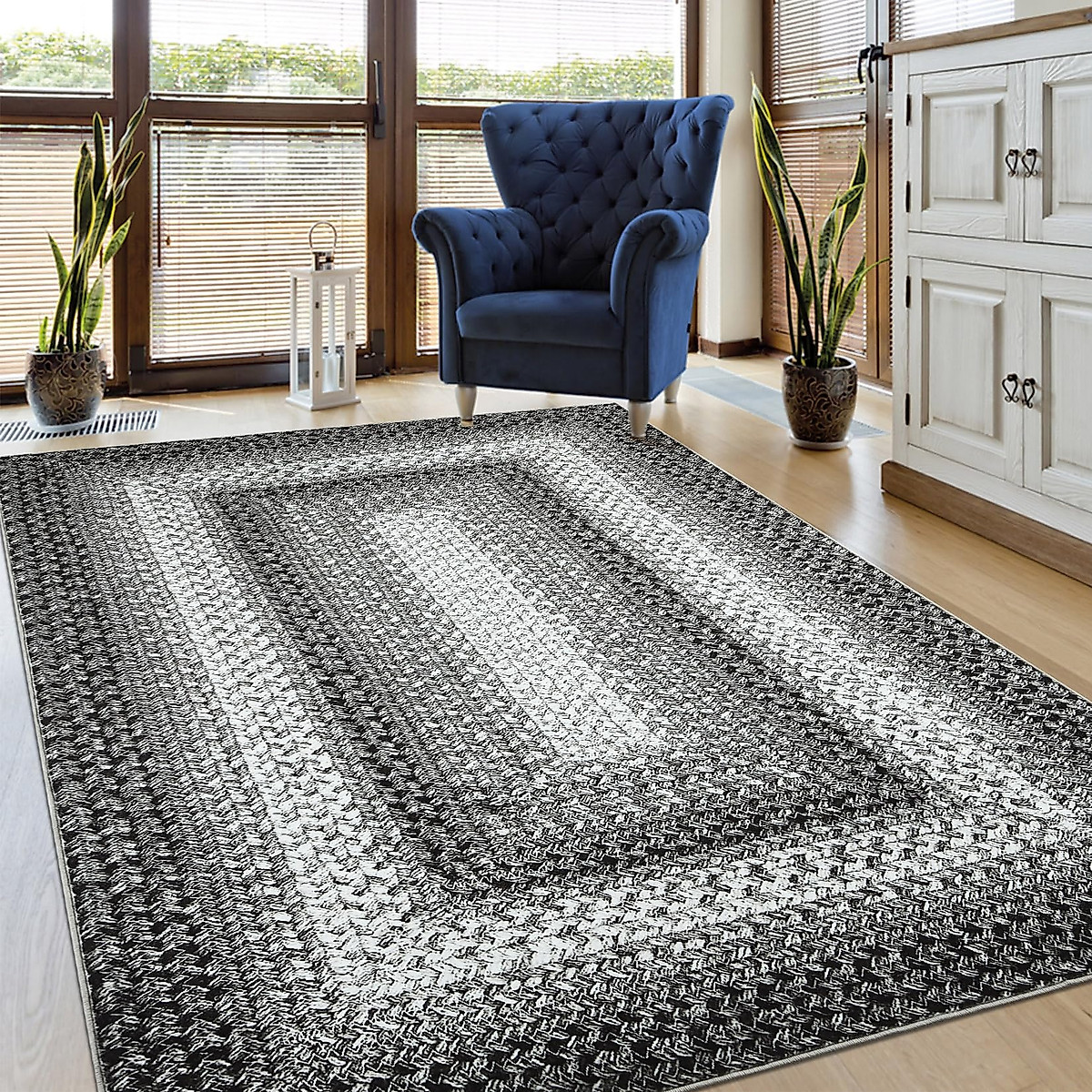 GarveeHome Small Bedroom Rug 3x5 Braided Printed Area Rug Indoor Non Slip Bohemian Rug Throw Floor Cover Farmhouse Machine Washable Carpet Boho Accent Rug for Living Room Home Decor, Grey