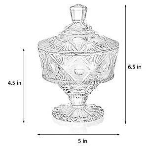 Frcctre 2 Pack Glass Candy Dish with Lid, 15 Oz Clear Covered Candy Bowl Crystal Candy Jar Cookie Jar Decorative Apothecary Jar for Party, Candy Buffet, Wedding, Christmas, Home